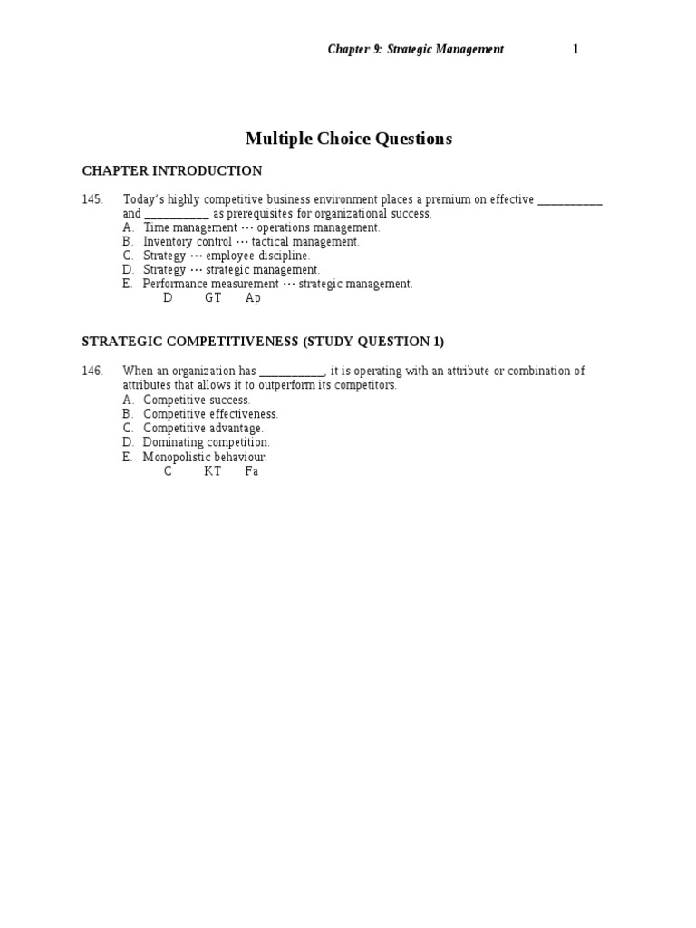 Chapter 9 Test With Answers | PDF | Strategic Management | Swot Analysis
