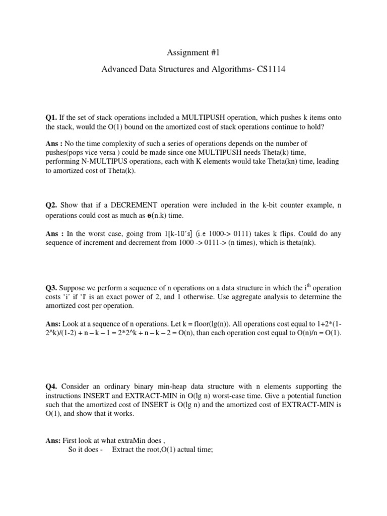 Assignment 1 Advanced Data Structures And Algorithms Cs1114 Pdf Theory Of Computation 