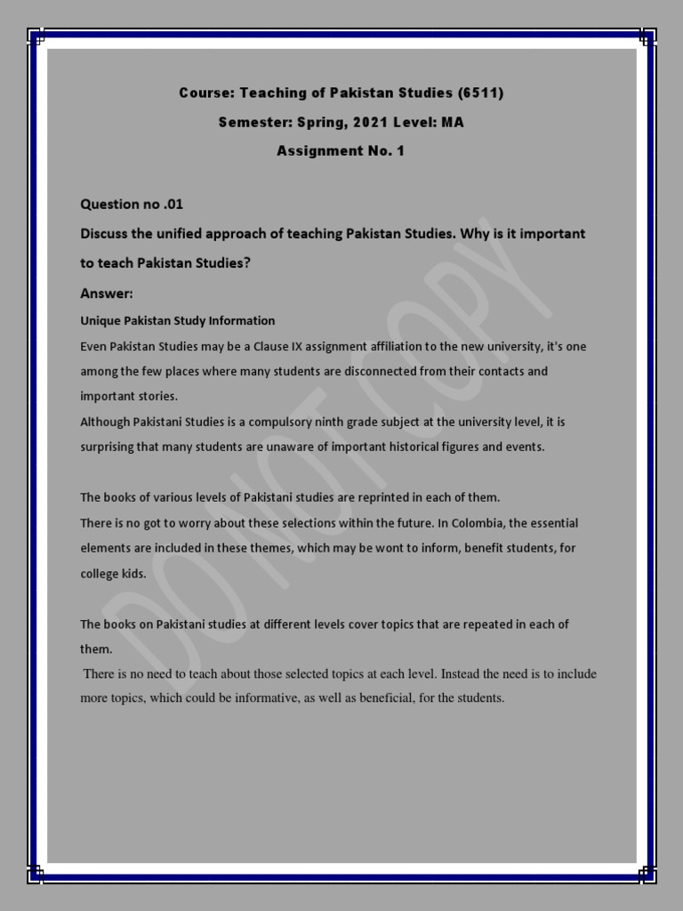 Teaching Of Pakistan Studies 6511 Pdf