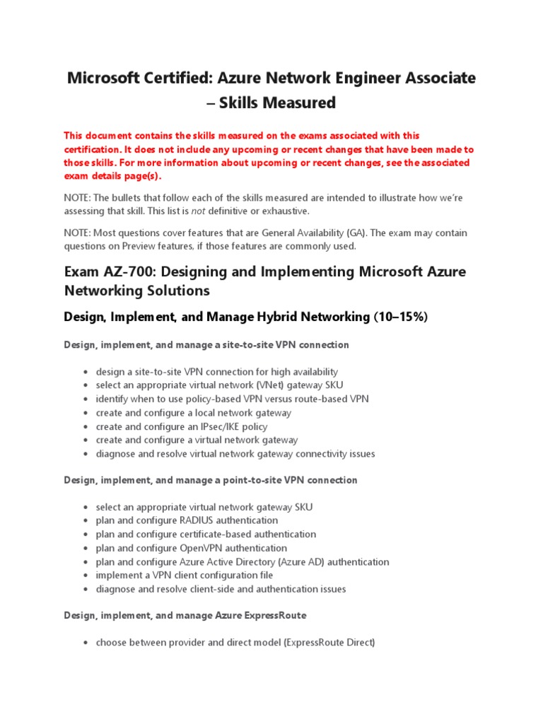 Microsoft Certified Azure Network Engineer Associate Skills Measured ...