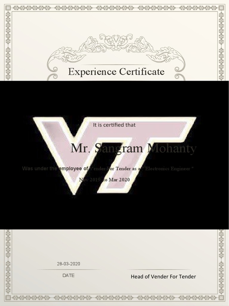 Mr. Sangram Mohanty: Experience Certificate | PDF