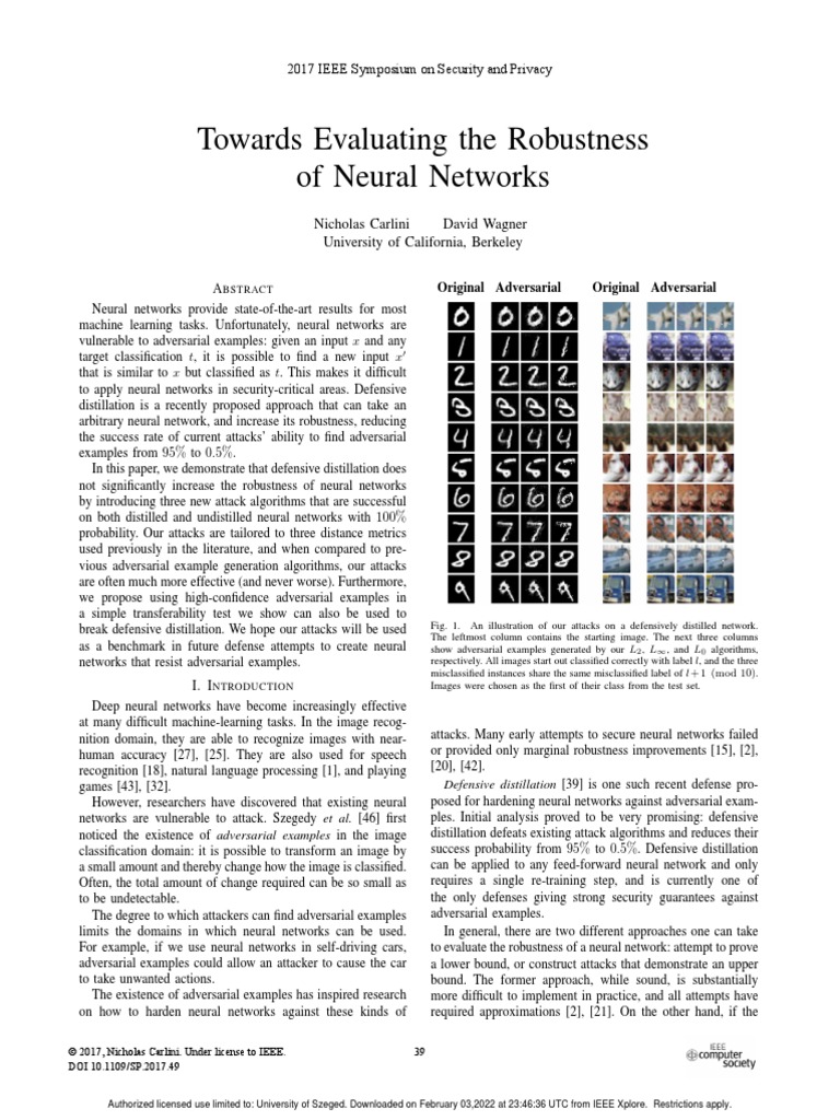 Carlini and Wagner 2017 Towards - Evaluating - The - Robustness - of - Neural - Networks | PDF ...