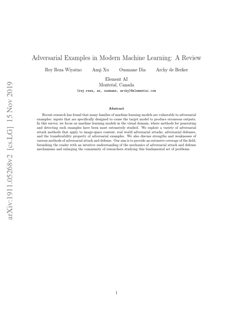 2019 Adversarial Examples in Modern Machine Learning - A Review | PDF ...