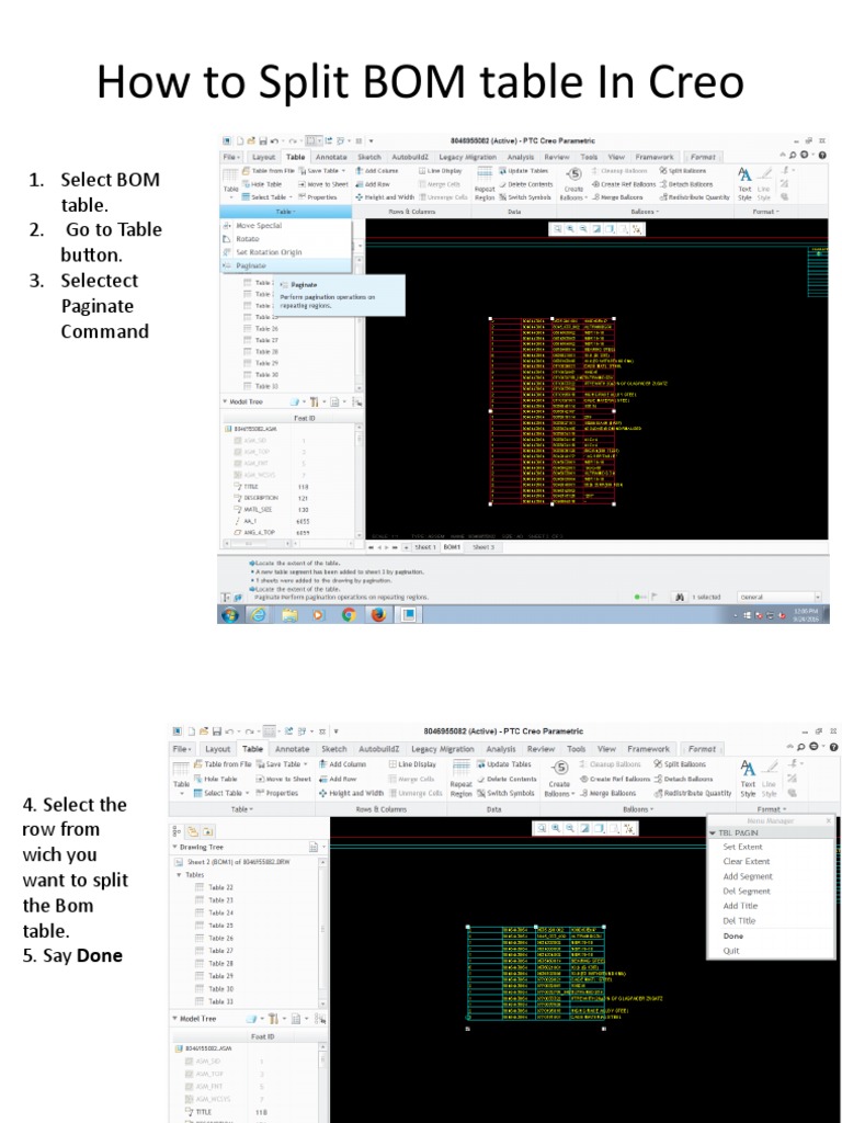 How To Split BOM Table in Creo | PDF