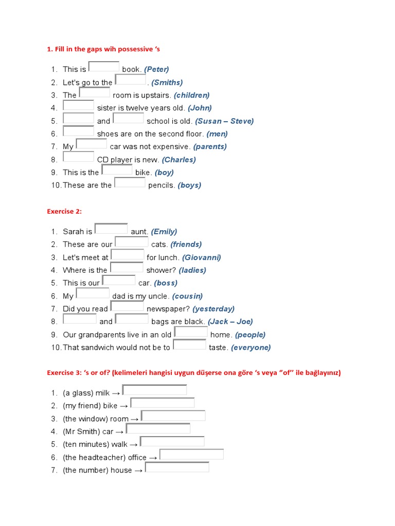 Fill in The Gaps Wih Possessive S | PDF | Language Arts & Discipline ...
