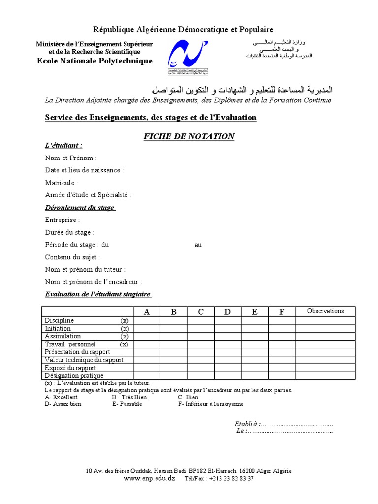 Évaluation de Stage Étudiant | PDF