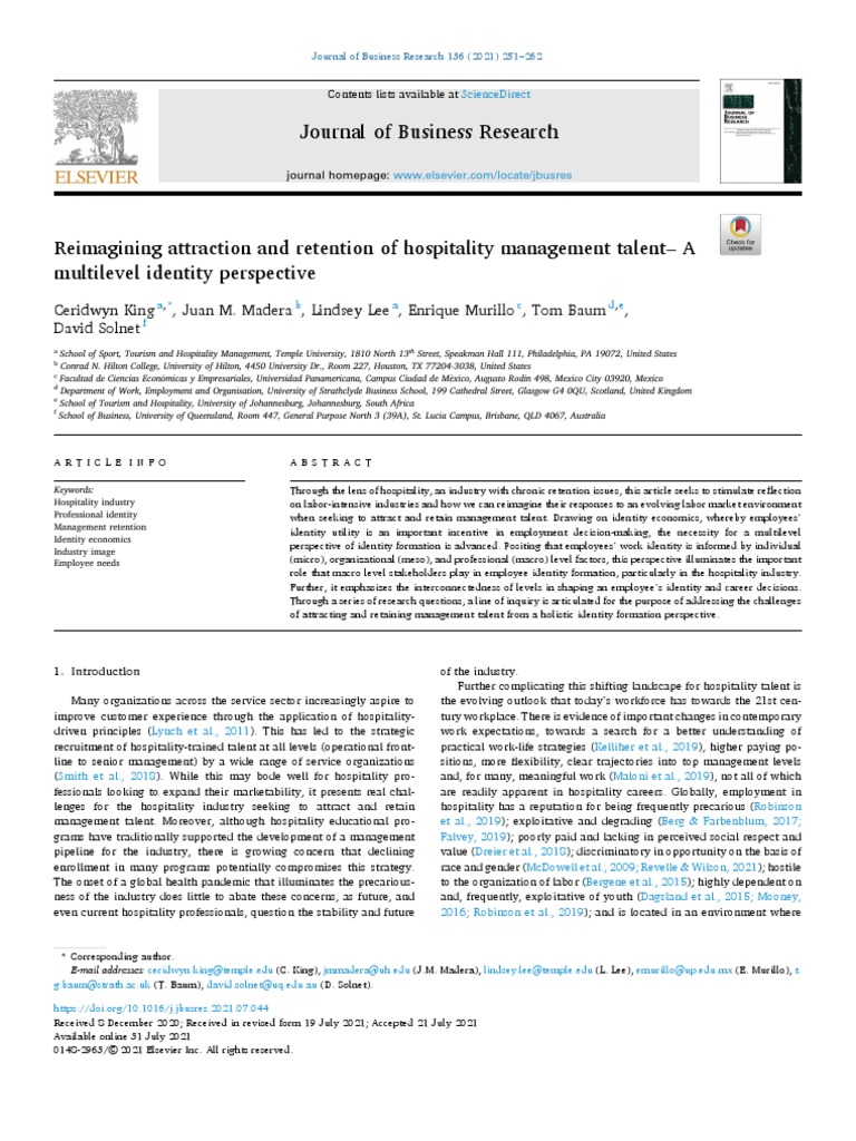 Journal of Business Research: Ceridwyn King, Juan M. Madera, Lindsey ...
