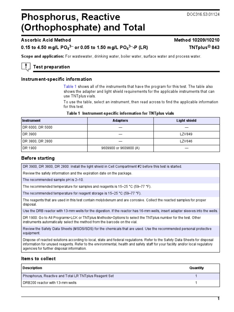 Fósforo Total Faixa Baixa - 0.05 To 1.50 PPM de P (Método 10209 - 10210 ...