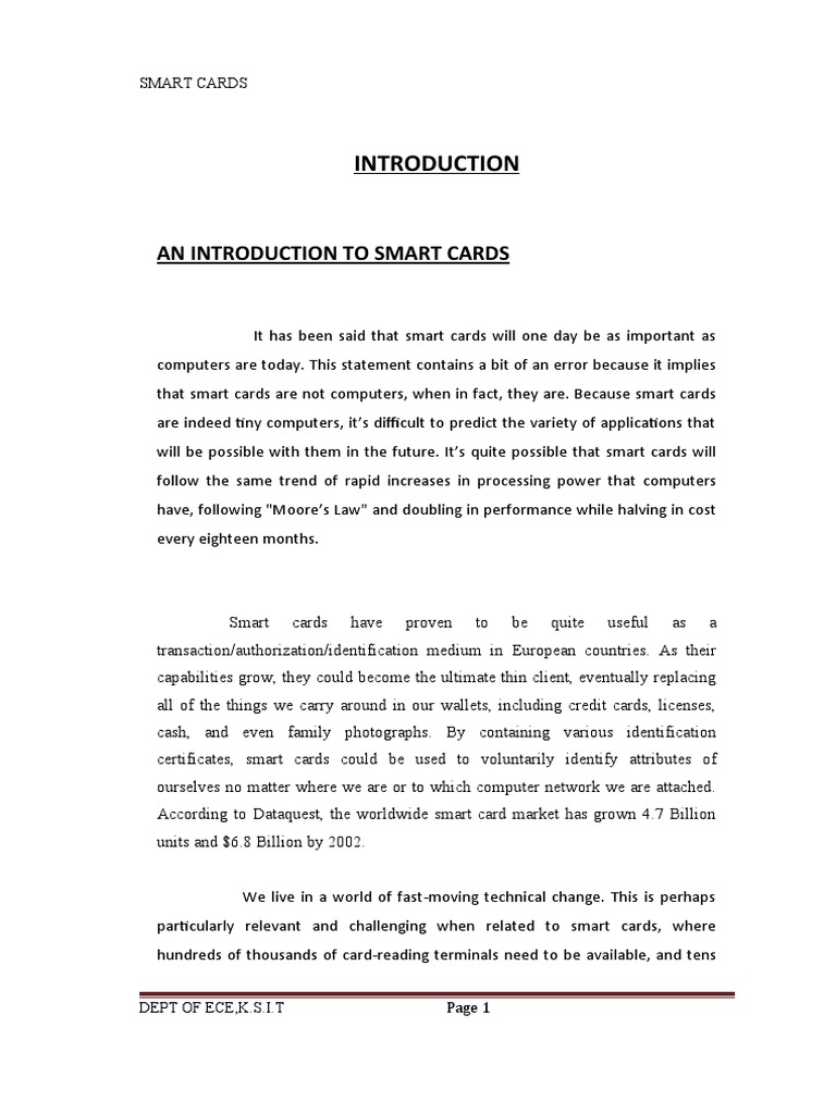 An Introduction To Smart Cards: It Has Been Said That Smart Cards Will One Day Be As Important ...