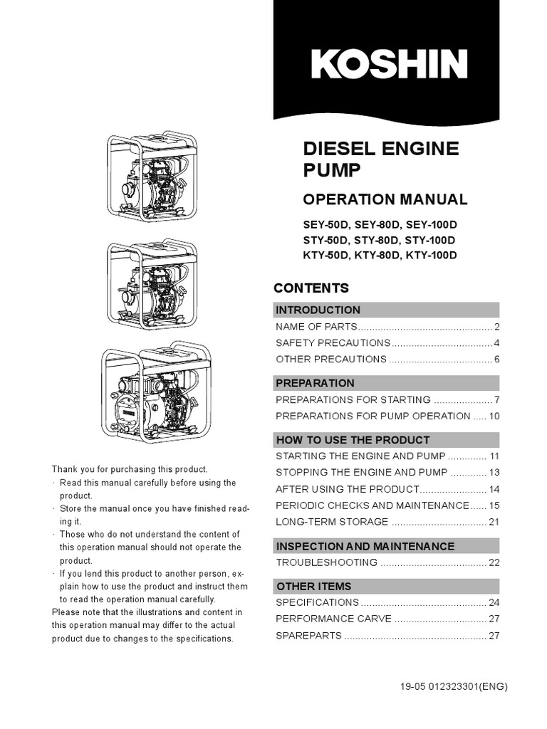 Diesel Engine Pump: Operation Manual | Download Free PDF | Pump | Motor Oil