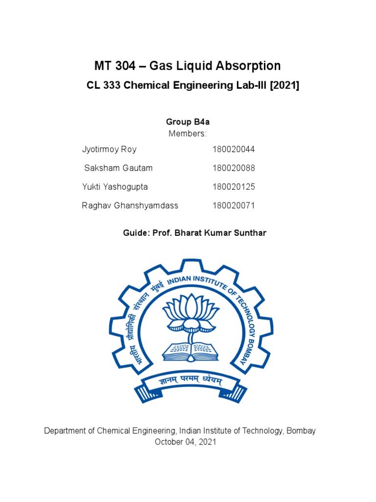 MT 304 - Gas Liquid Absorption: CL 333 Chemical Engineering Lab-III ...