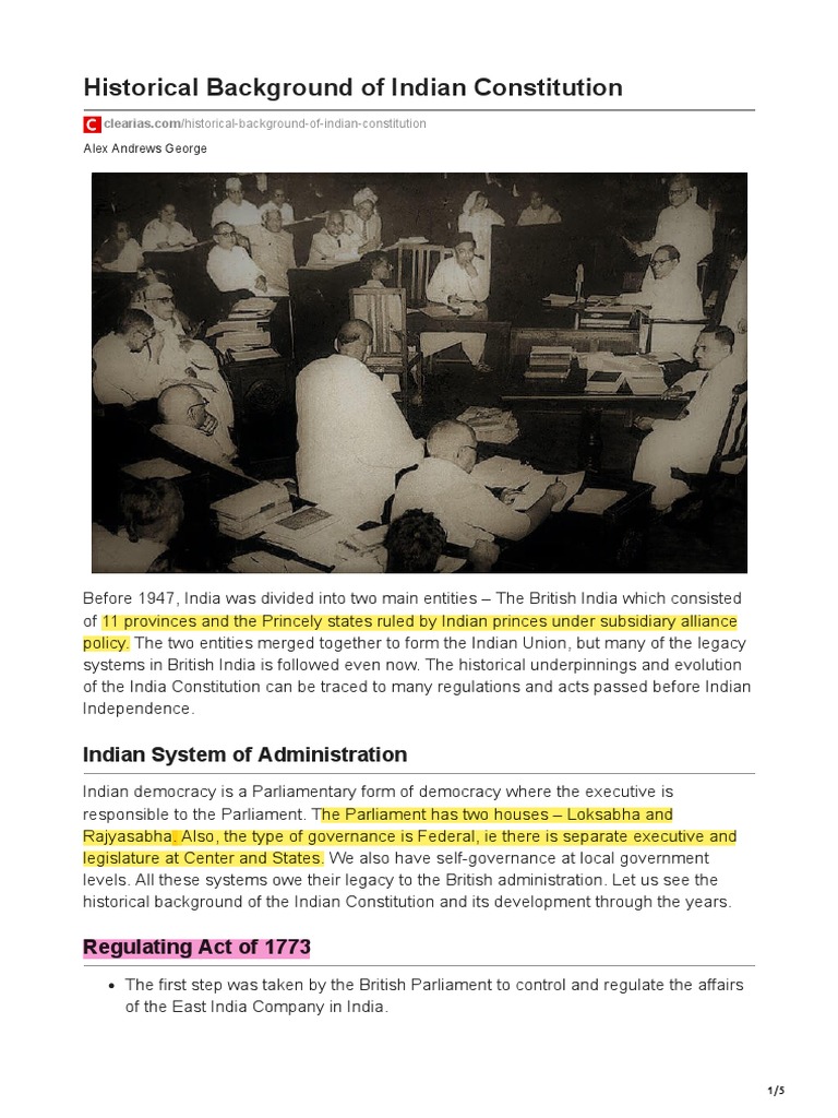 Historical Background of Indian Constitution | PDF | British Raj ...