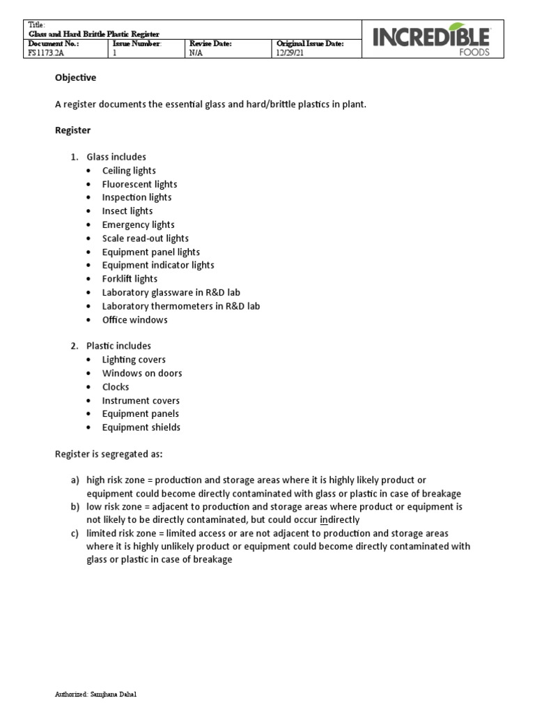 Glass and Brittle Plastic Register | PDF | Laboratories | Glasses
