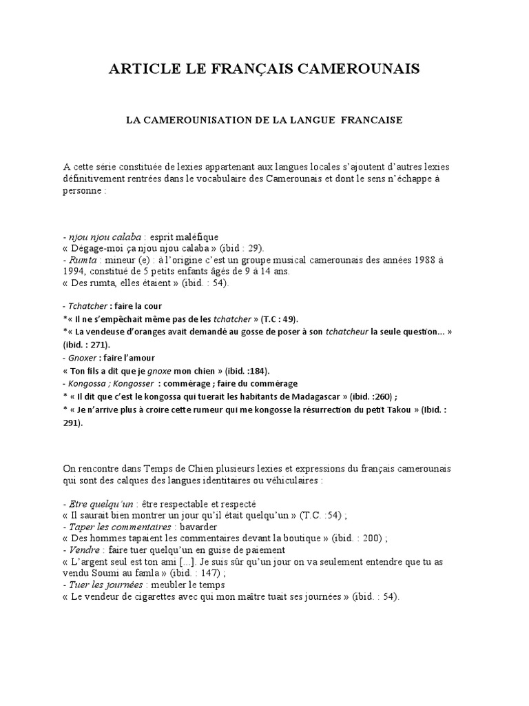 Article Le Français Camerounais | PDF | Linguistique