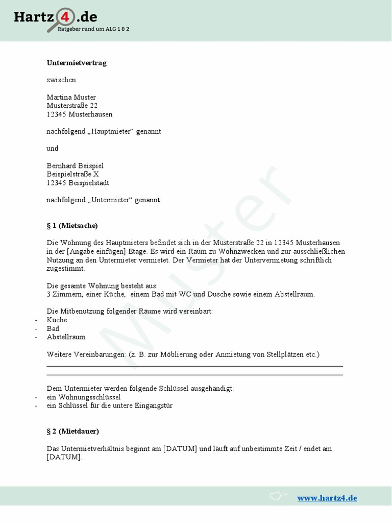 Untermietvertrag Muster | PDF