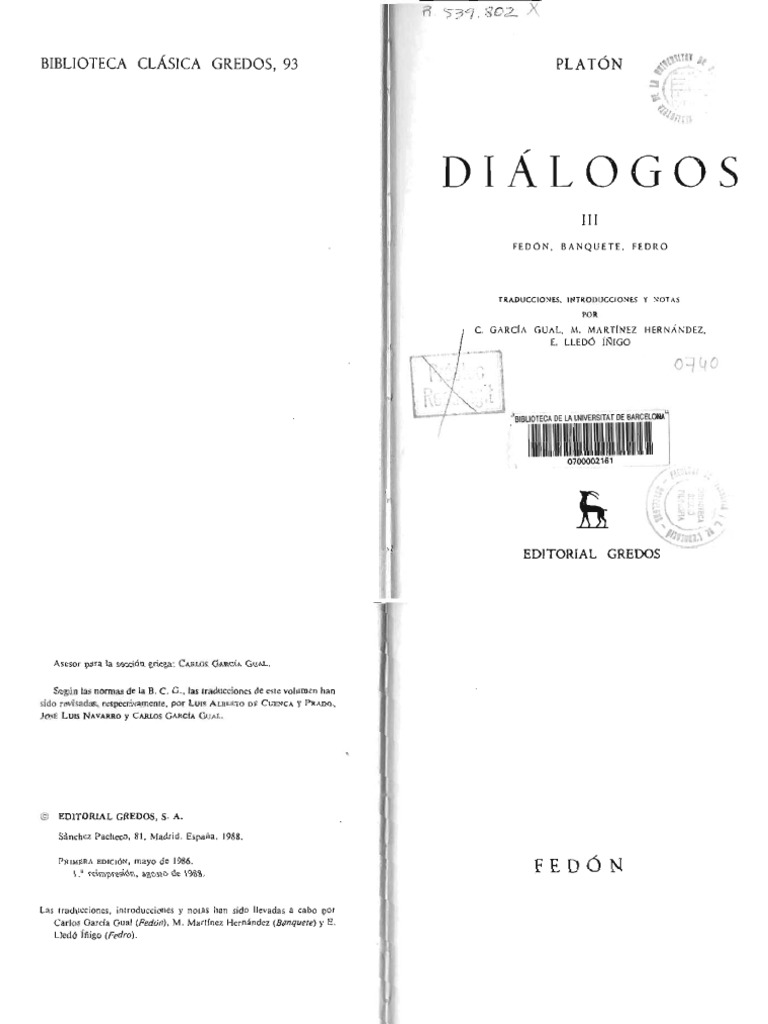 Platón - Fedón | PDF | Platón | Sócrates Platón - Fedón | PDF | Platón | Sócrates