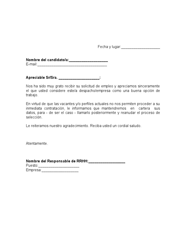 Formato Carta Rechazo | PDF