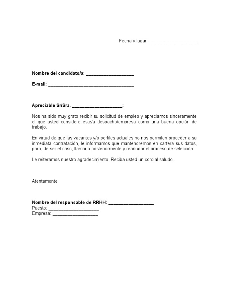 Formato Carta Rechazo | PDF