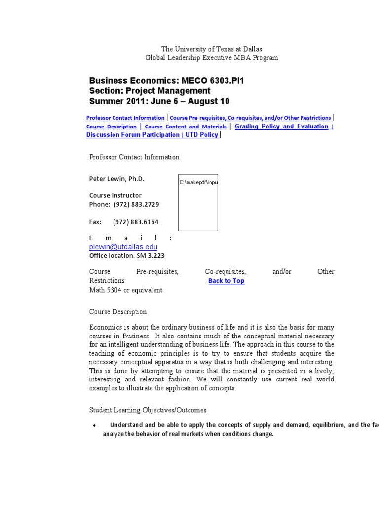 UTD Business Economics Course Overview | PDF | Educational Technology ...