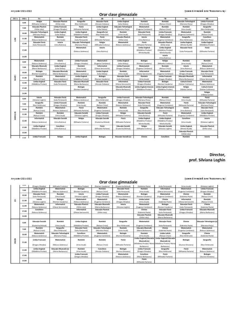 Orar 2021-2022 - A3 | PDF