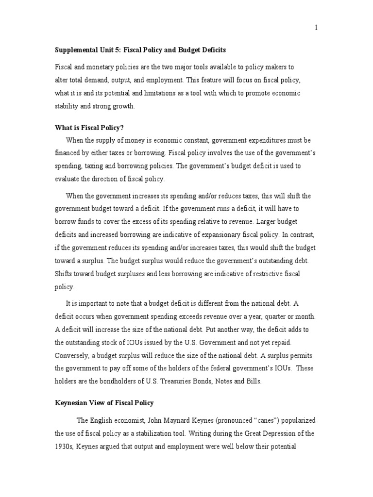 Fiscal Policy Note No Key | PDF | Fiscal Policy | Deficit Spending