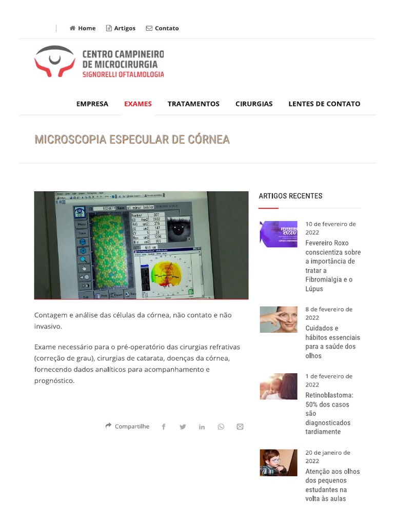 Microscopia Especular de Córnea | PDF