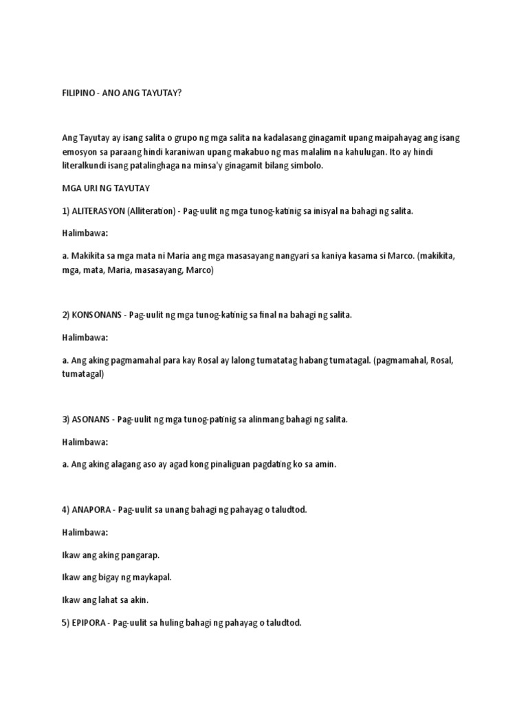 FILIPINO - Tayutay | PDF