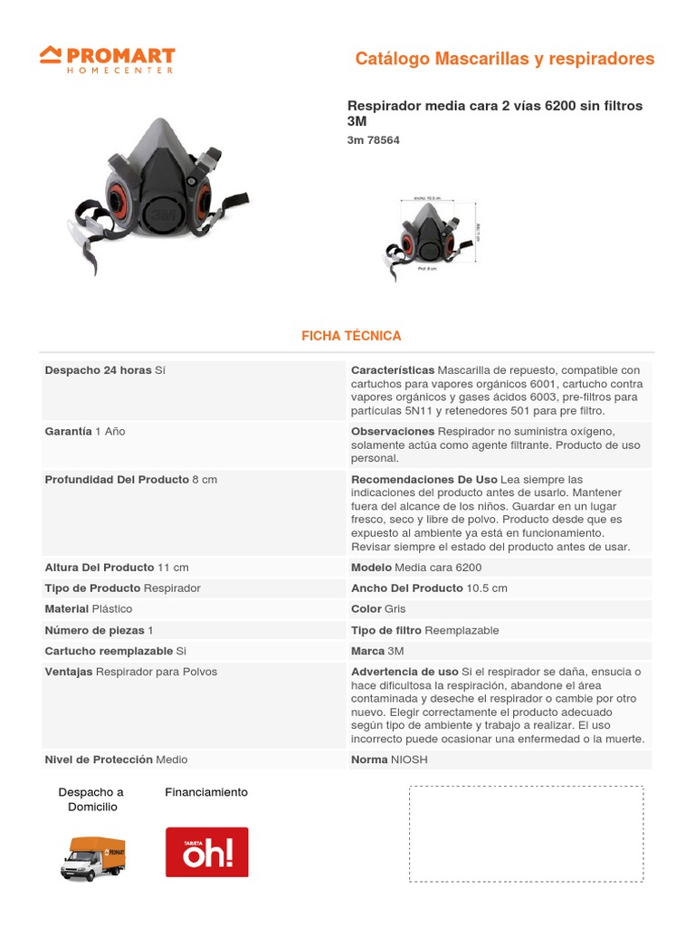 Ficha Tecnica Respirador Media Cara 3M | PDF | Materiales | Química