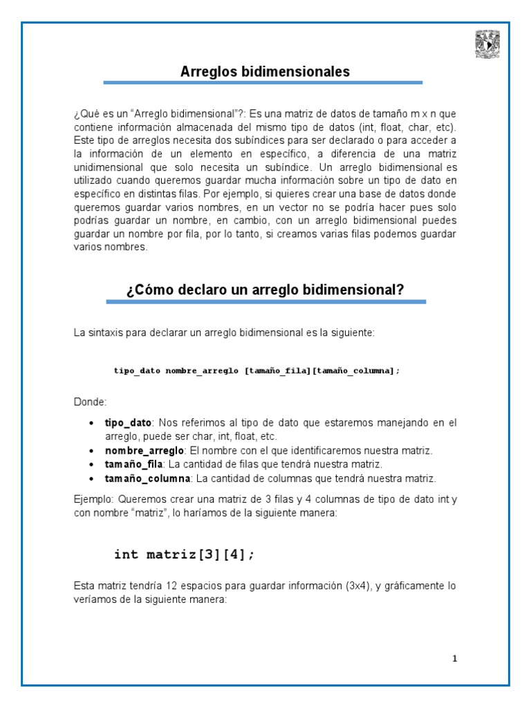 Arreglos Bidimensionales | PDF | Estructura de datos de matriz ...