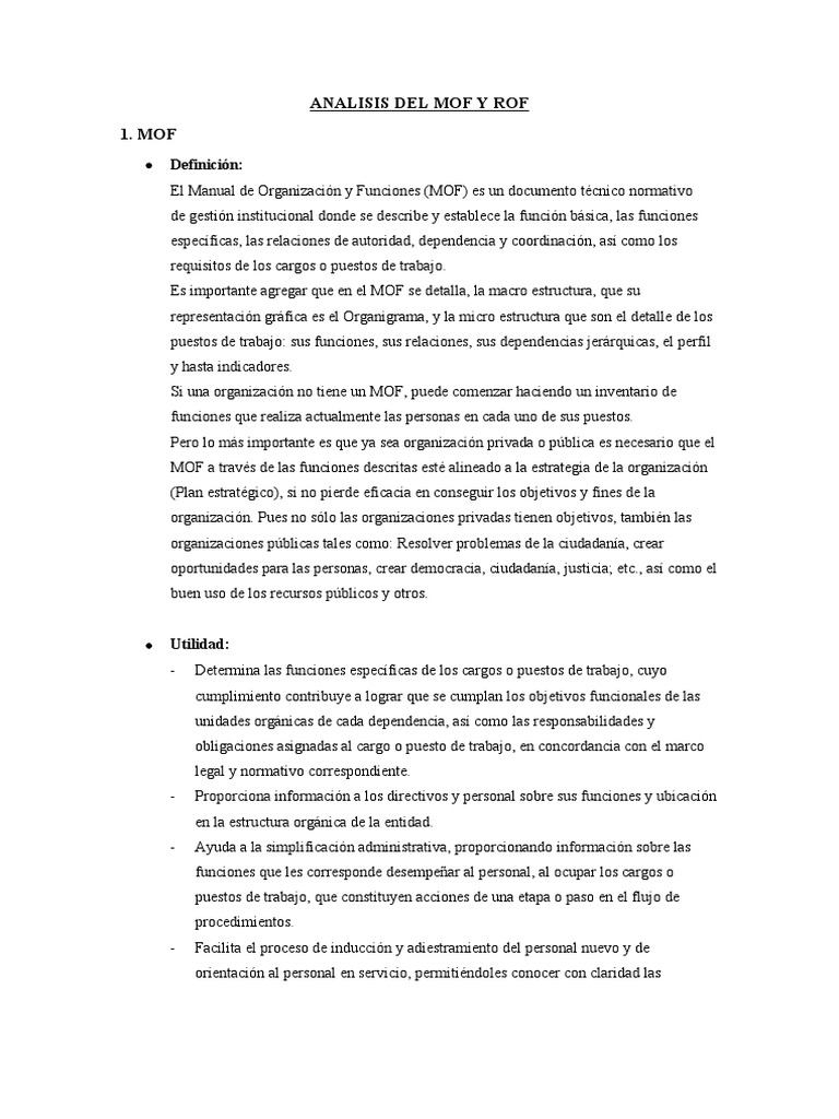 Analisis Del Mof y Rof - Carmen Samaniego Cornejo | PDF | Planificación estratégica | Business
