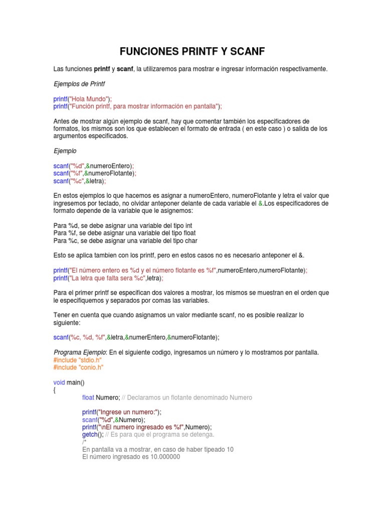 Funciones Printf y Scanf en C++ | PDF | C ++ | Ciencias de la Computación