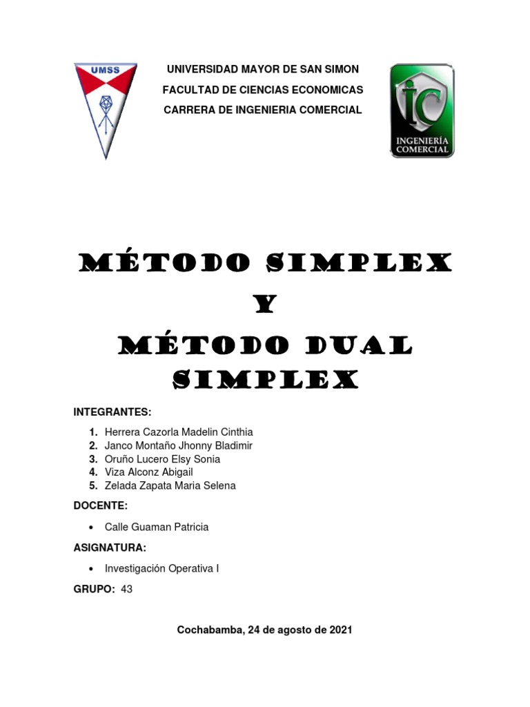Investigación Método Simplex, Dual Simplex - Oruño Lucero Elsy Sonia | PDF | Matemáticas ...