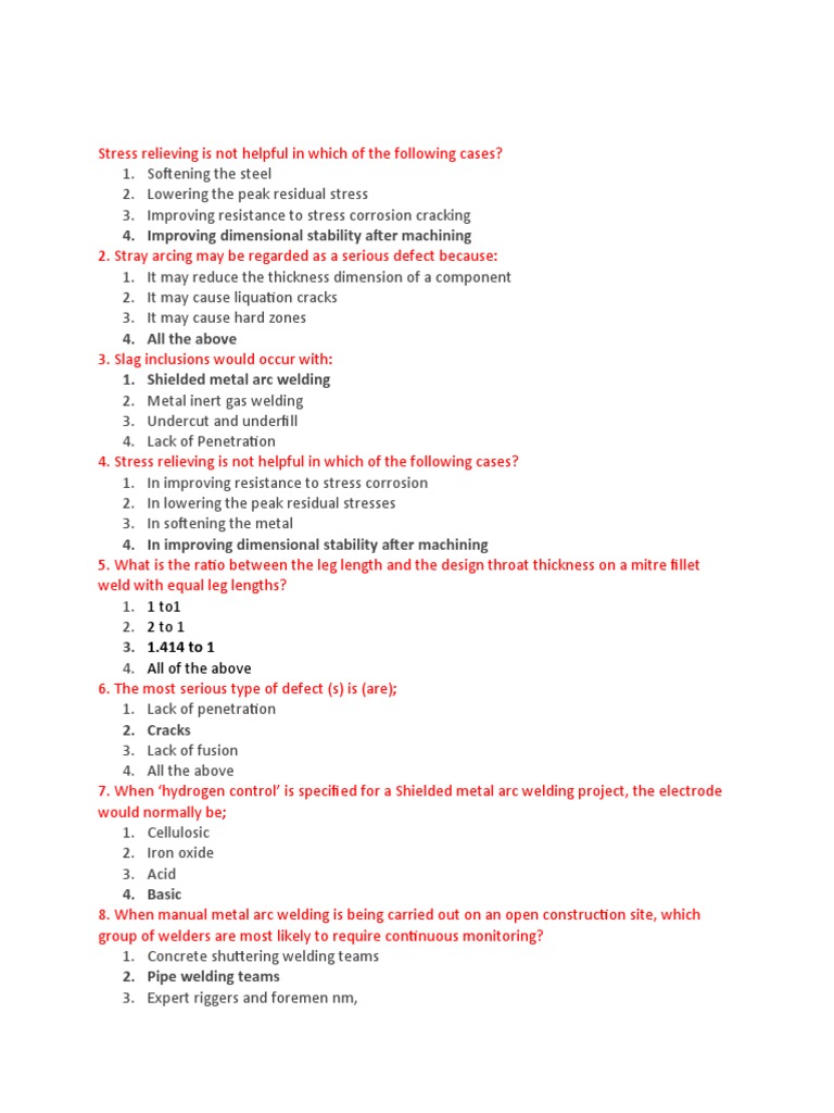 Welding Inspection Preparatory Questions and Answers | PDF ...