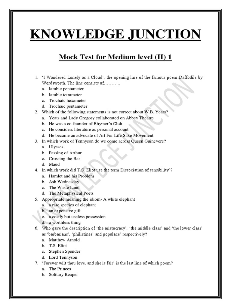 Mock Test For Medium Level (II) 1 | PDF | William Shakespeare