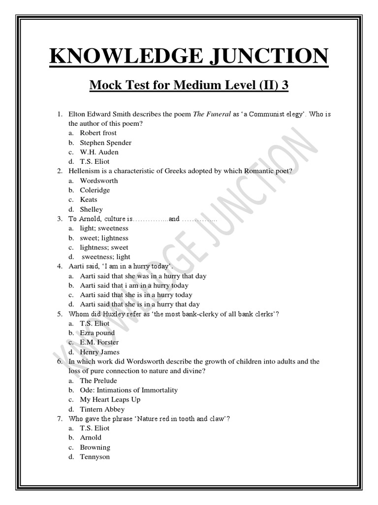 Mock Test For Medium Level (II) 3 | PDF | Classics