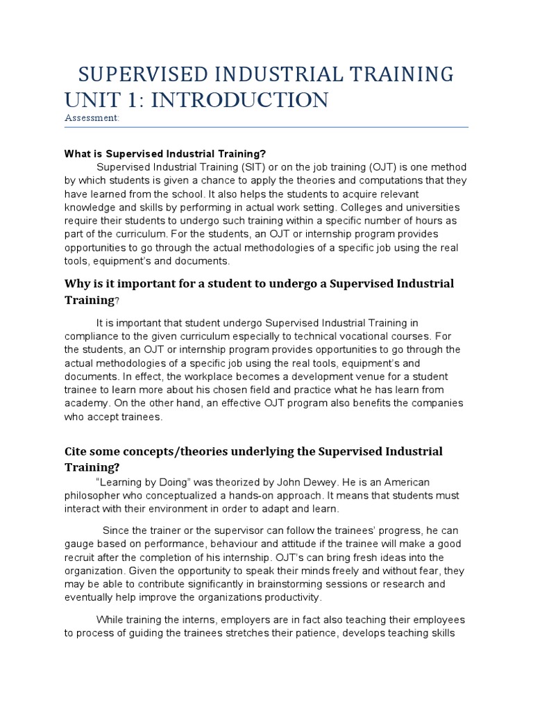 Supervised Industrial Training Unit 1: Introduction | PDF | Job Hunting | Internship
