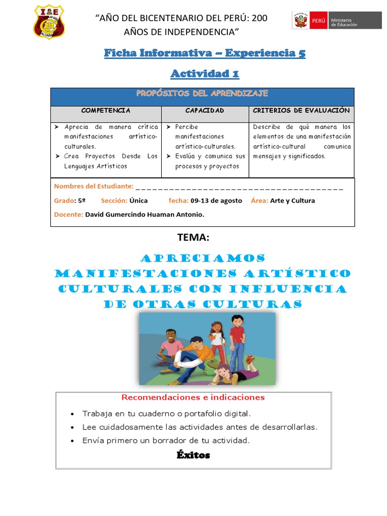FIcha Informativa ARTE - Actividad 1 | PDF | Perú