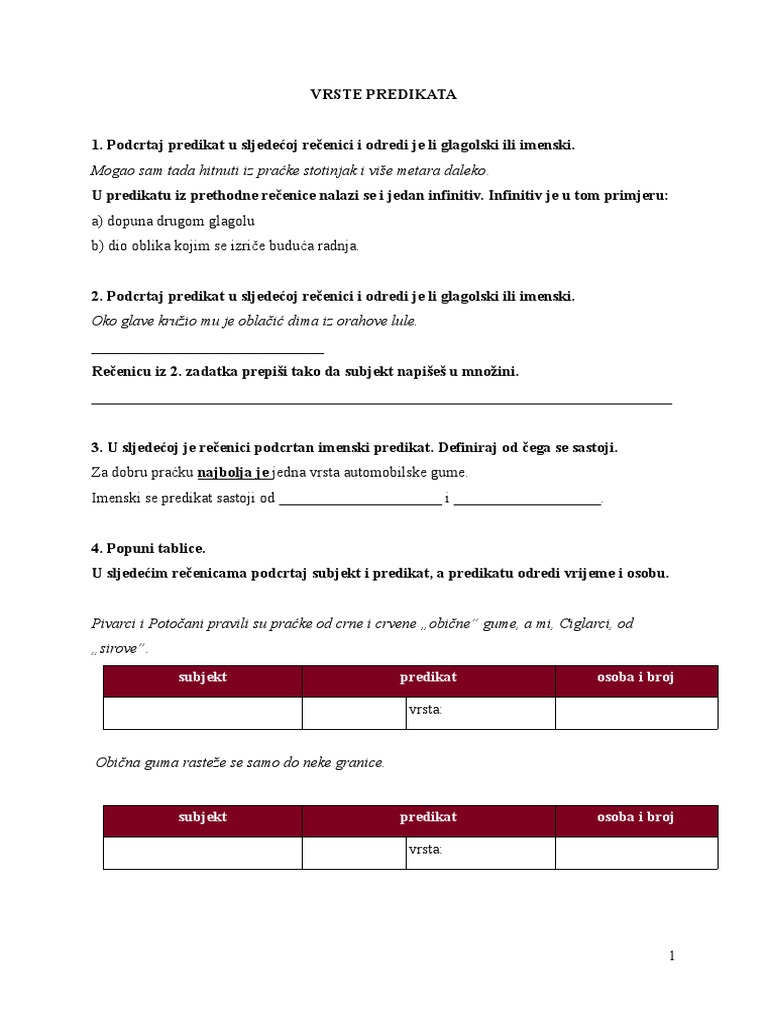 13.5. Vrste Predikata Vježba | PDF