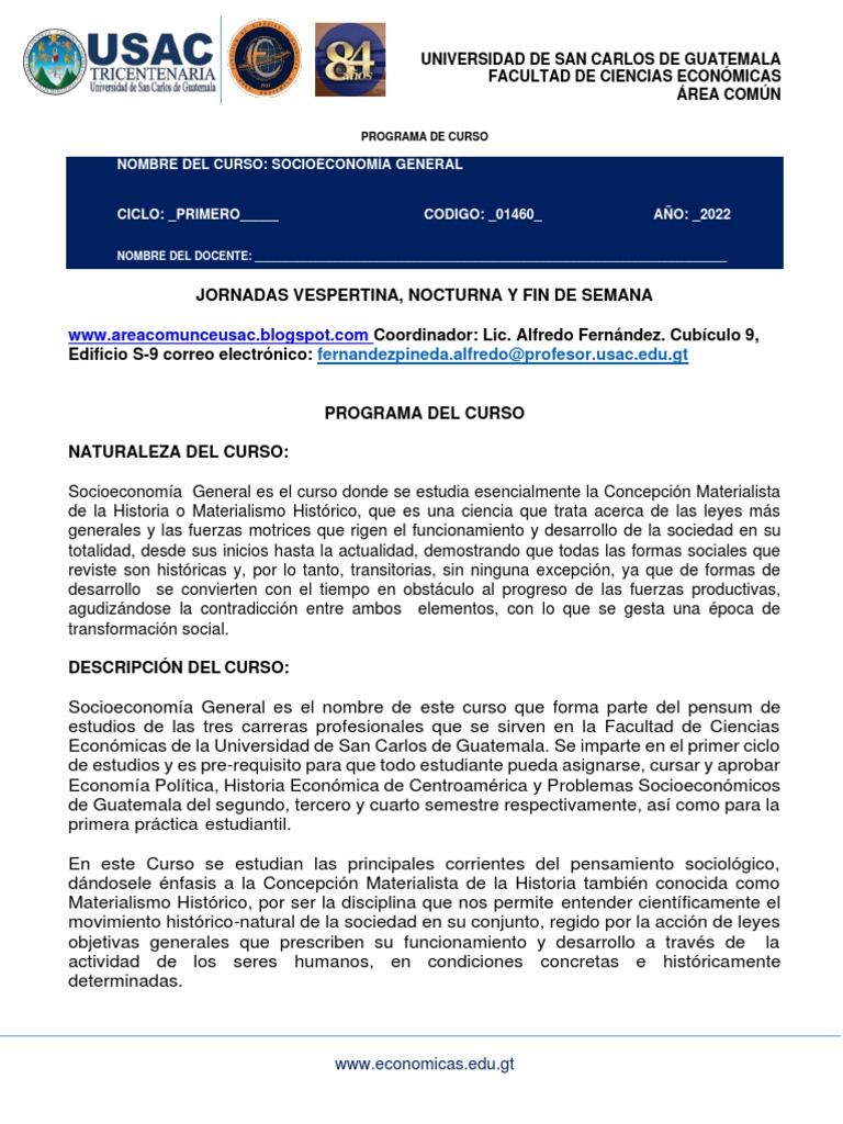 Programa Socioeconomia General 2022 | PDF | Materialismo | Sociedad