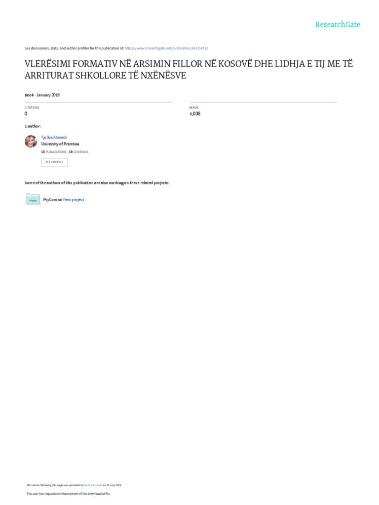 Vlerësimi Formativ Në Arsimin Fillor Në Kosovë Dhe Lidhja E Tij Me Të ...