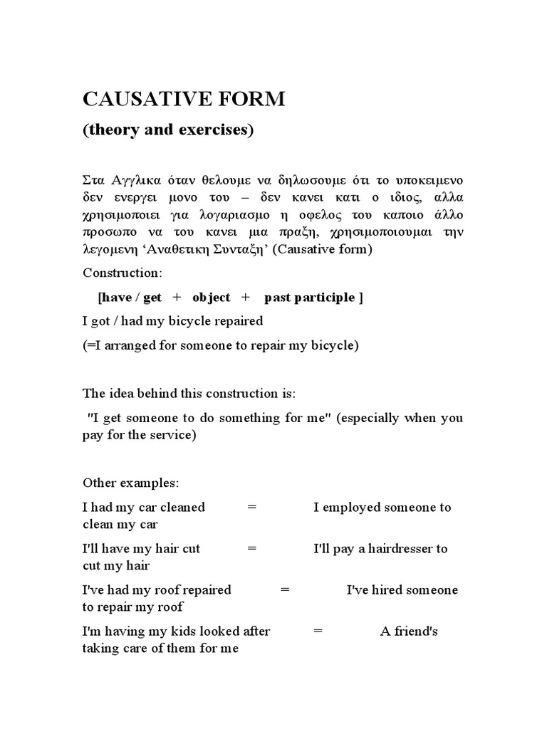 Causative Form: (Theory and Exercises) | PDF