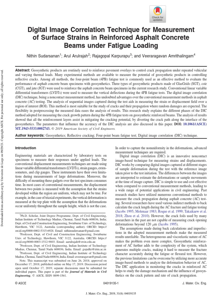 Digital Image Correlation Technique For Measurement of Surface Strains in Reinforced Asphalt ...