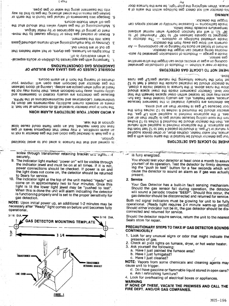 Sears 246-57044 Gas Detector Manual | PDF