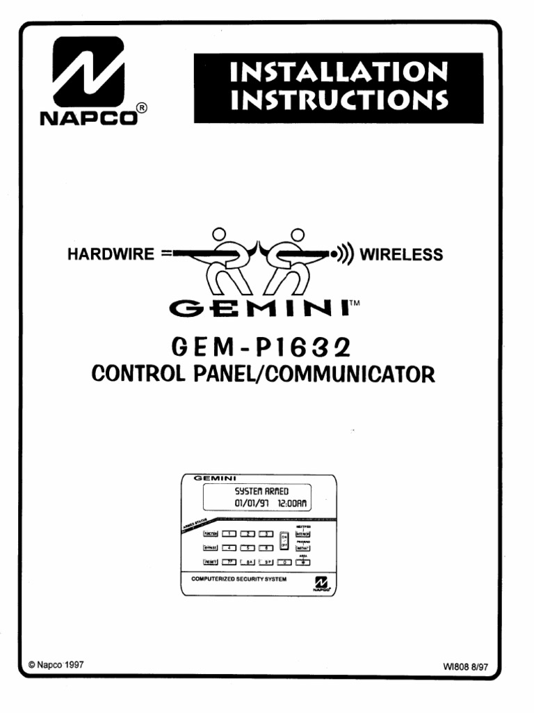 Napco Gemini GEM-P1632 Alarm Panel Install Manual | PDF