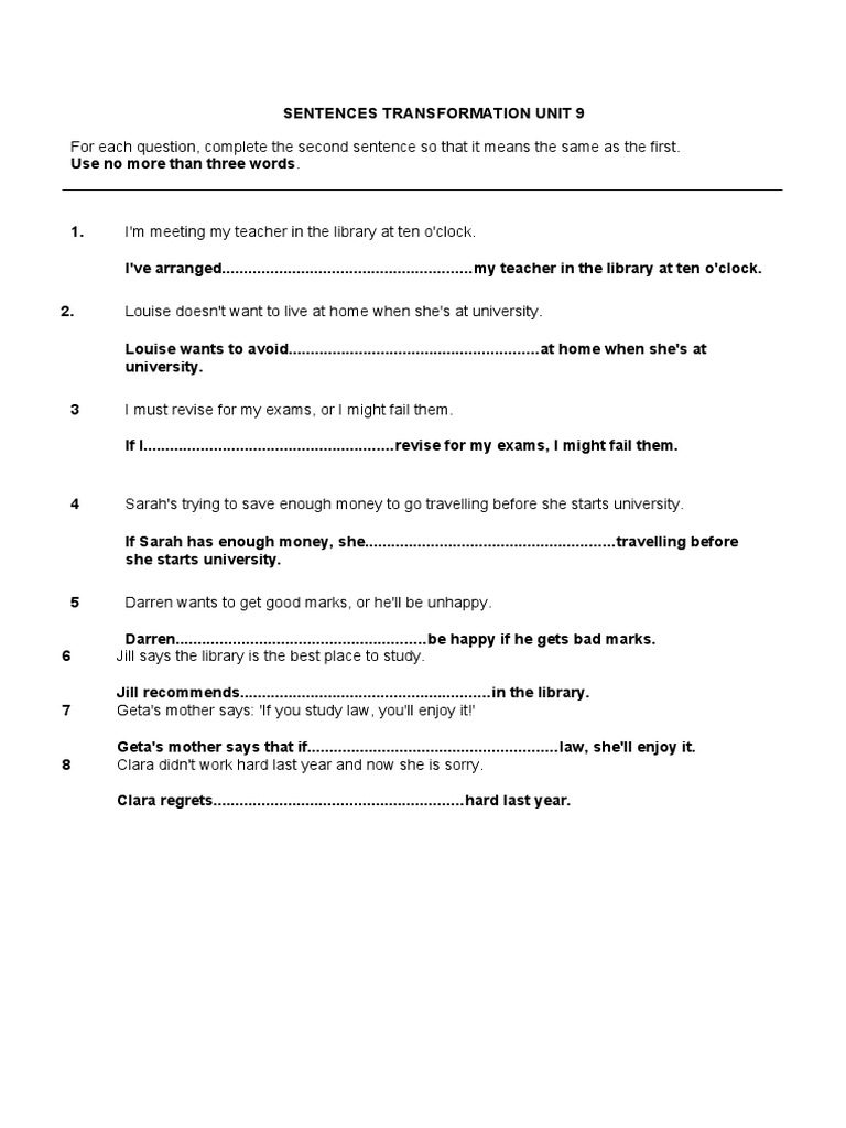 Sentences Transformation Unit 9 | PDF