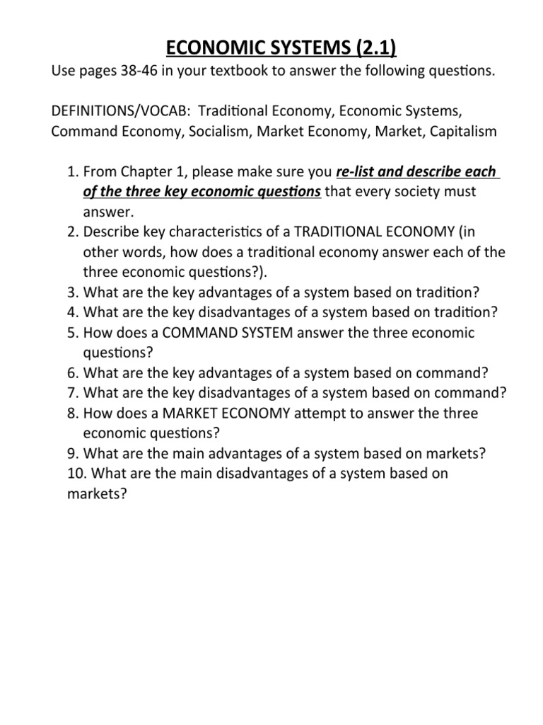 Economic Systems (2.1) : of The Three Key Economic Questions That Every ...