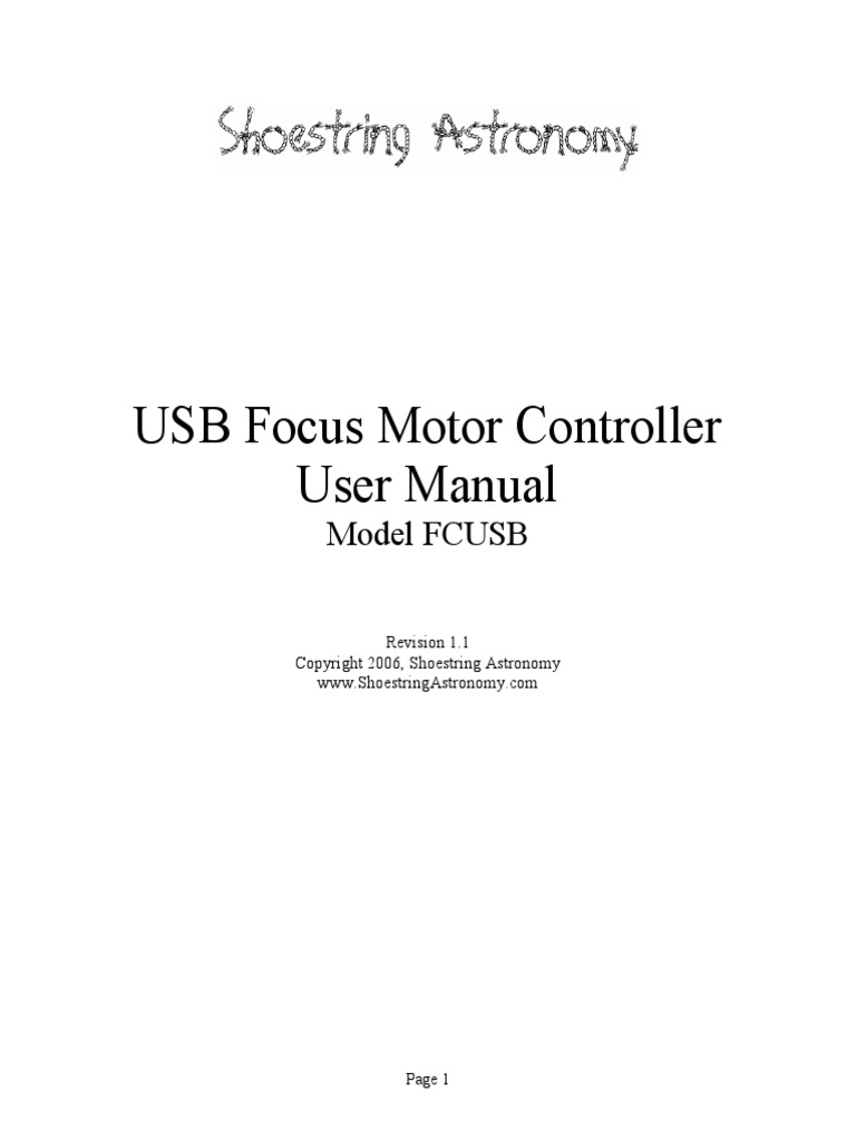 USB Focus Motor Controller User Manual: Model FCUSB | PDF | Usb ...