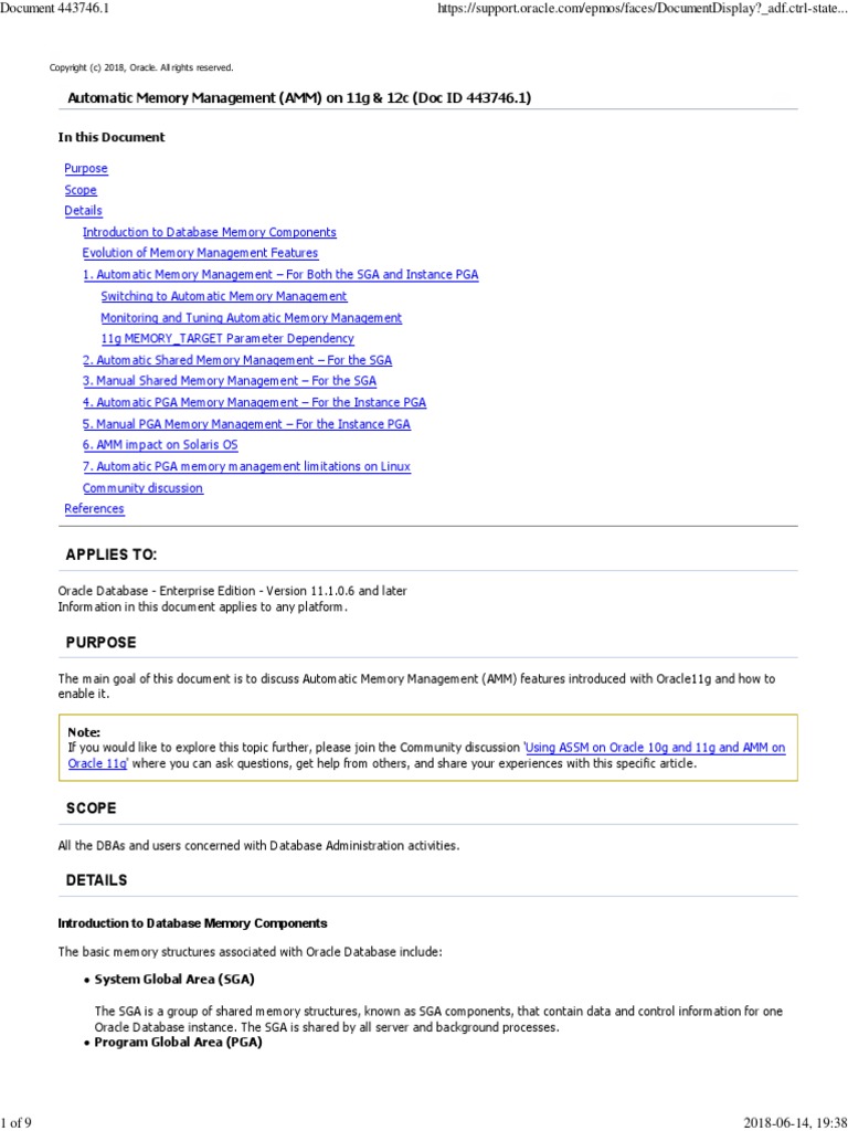 Automatic Memory Management Amm On 11g And 12c Pdf Databases Parameter Computer Programming