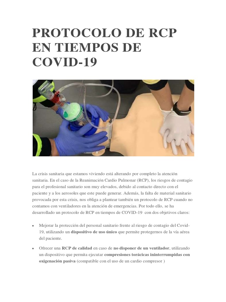 PROTOCOLO DE RCP EN TIEMPOS DE COVID Unidad 4 | PDF | Reanimación ...