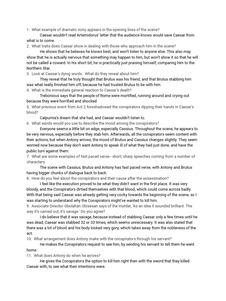 Act III, Scene 1 Discussion Questions | PDF | Mark Antony | Julius Caesar